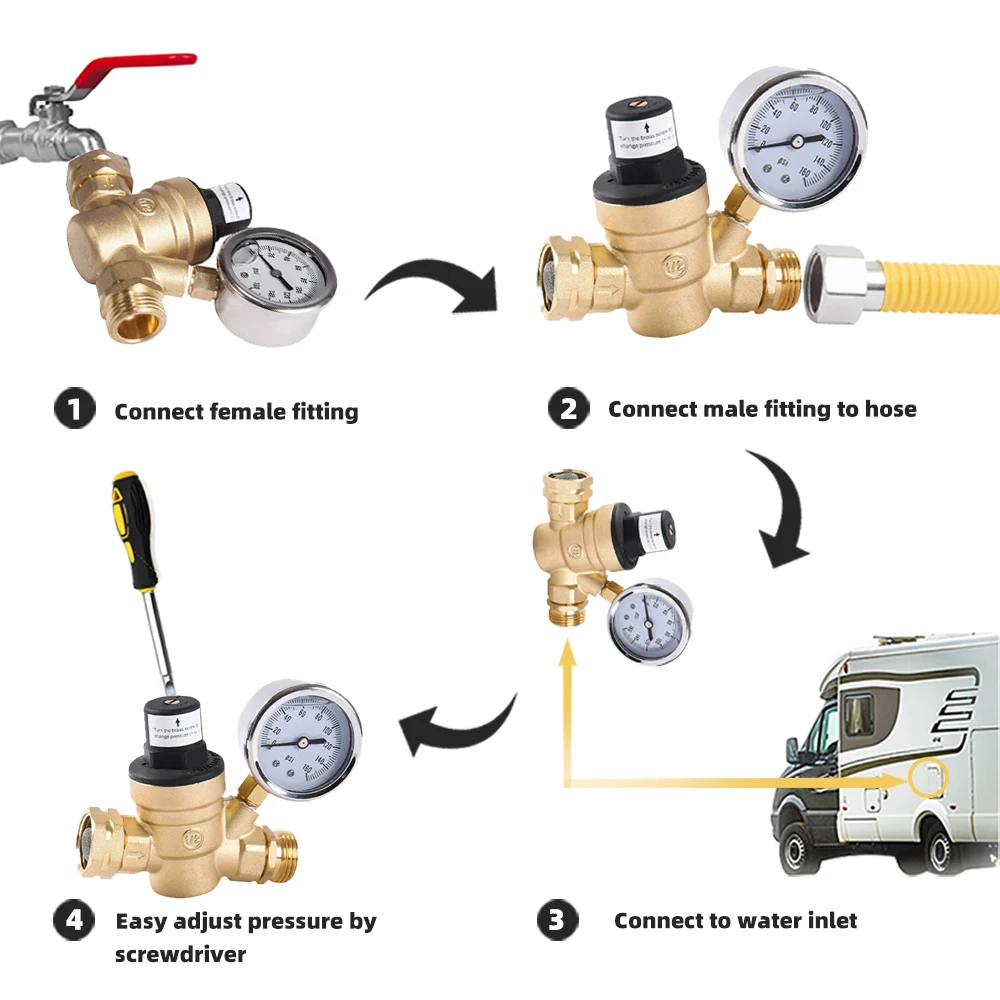 3/4"threaded RV Water System Adjustable Pressure Regulator