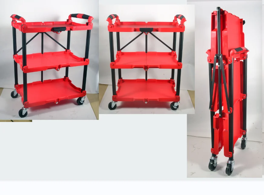 Car Repair Tool Cart 3 Shelf Foldable Plastic Rolling Tool Cart ...