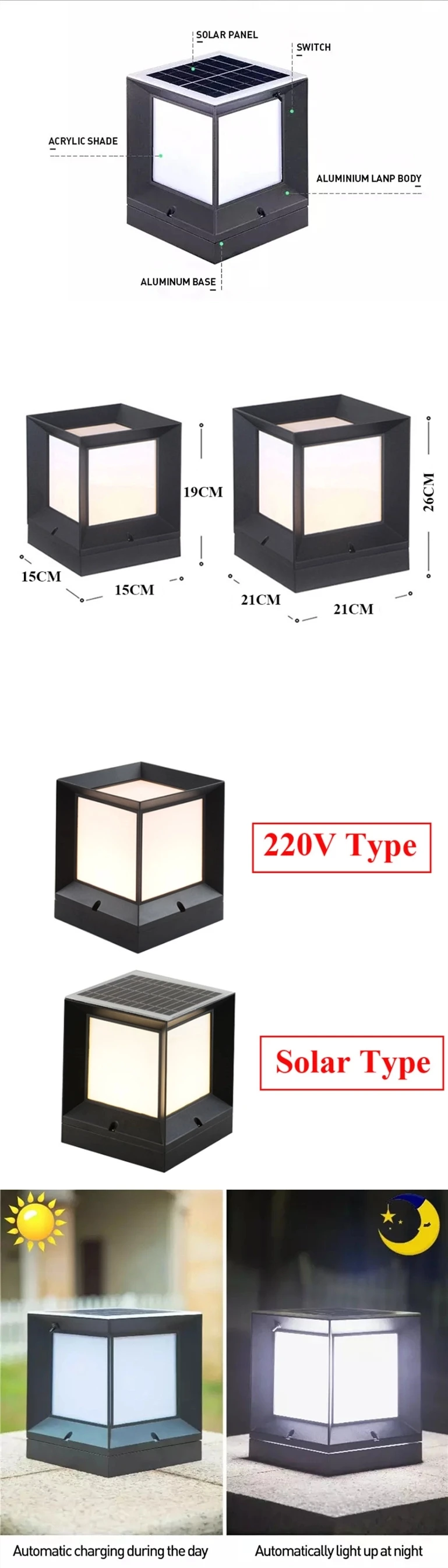 Ip65 방수 태양 포스트 울타리 램프 야외 메인 게이트 태양 기둥 빛 5 W 7w 10w 태양 전원 정원 조명 Buy 태양