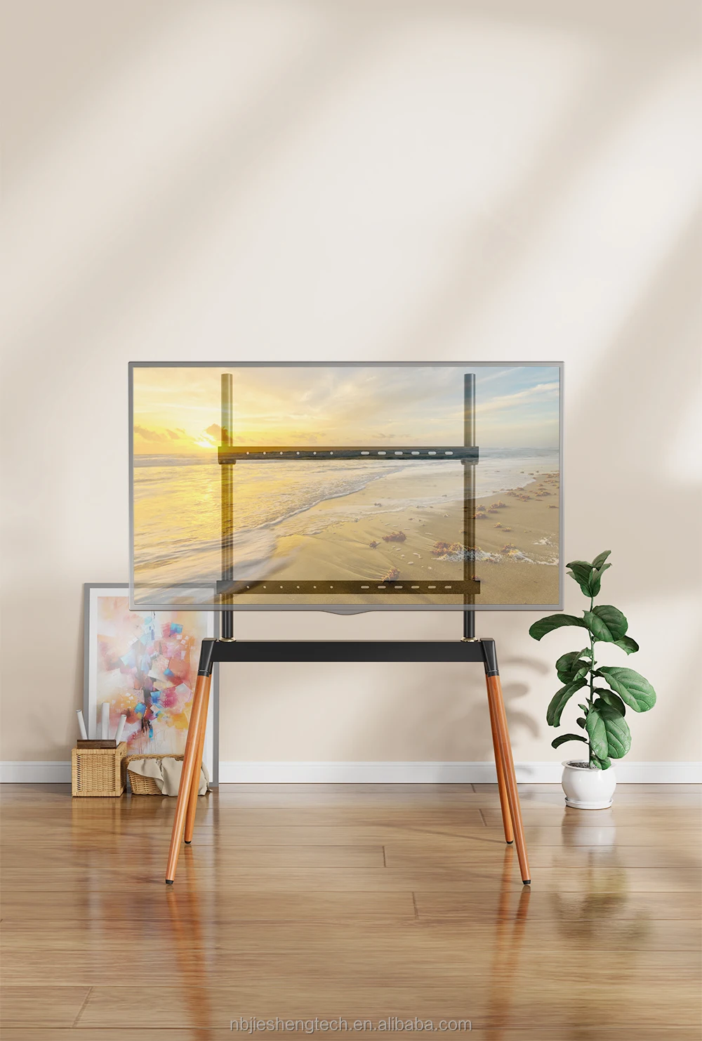 Factory Classic Black 55 - 86 Inch Tv Mount Stand With 4 Wood Legs Vesa ...