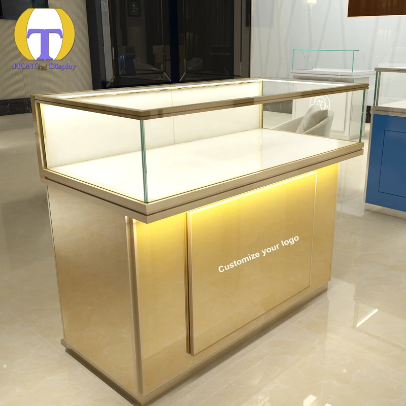 Luxury Gold Jewellery Display Cabinet Showcase Design Custom Lockable ...
