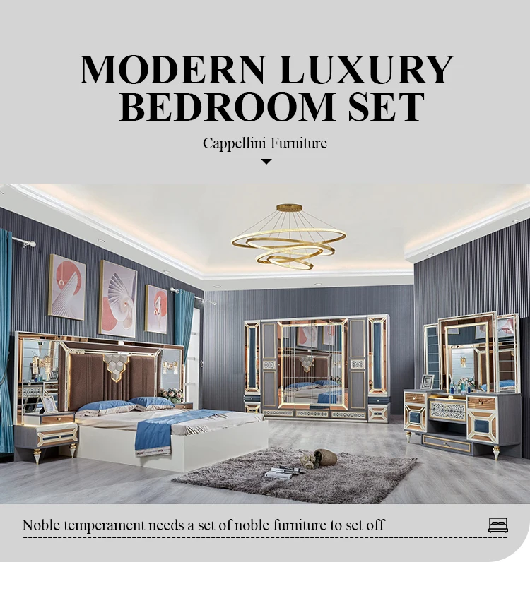 Modern Design Mirrored Headboard Queen Size Double Upholstered Bed Room ...