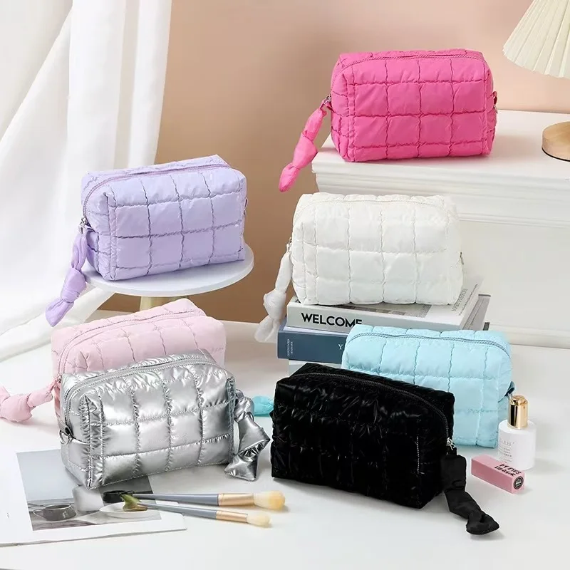 Korean Custom Padded Quilted Nylon Travel Storage Wash Cosmetic Case ...