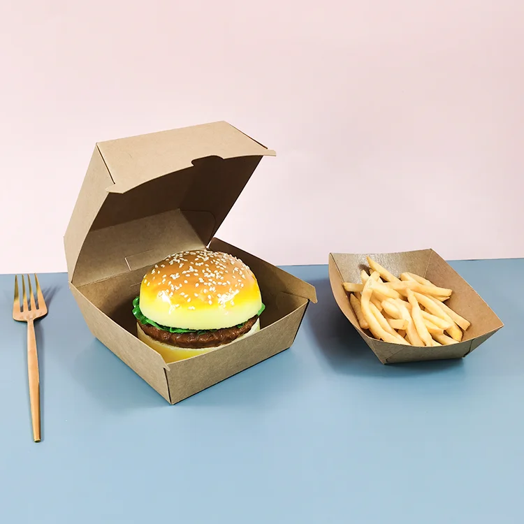 Custom Clamshell Disposable Kraft Paper Foodgrade Burger Fast Food ...