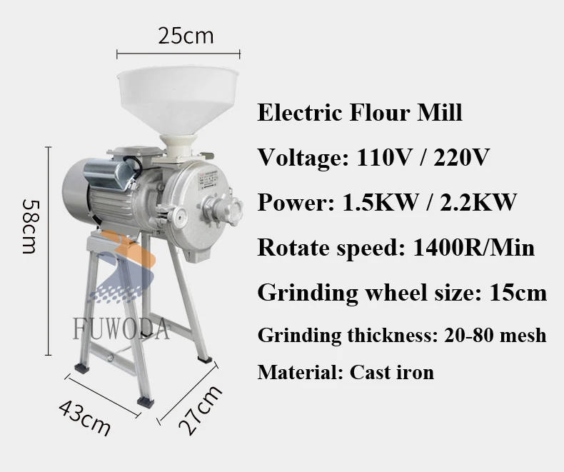 Commercial Electric Four Mill Automatic 1.5KW 2.2KW Grinder for Grain ...