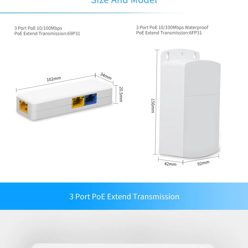 Genata 3 Port Poe Ethernet Extender Long Transmission Poe Extender For Cctv System Support Ieee ...