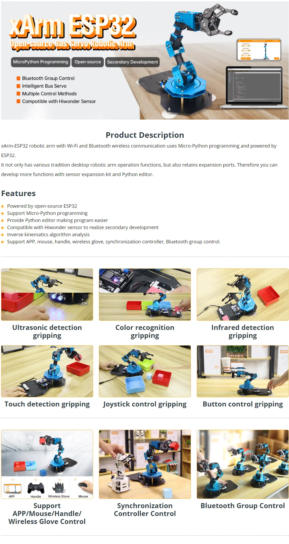 Hiwonder Xarm ESP32 - Educational Bionic Robot for Learning