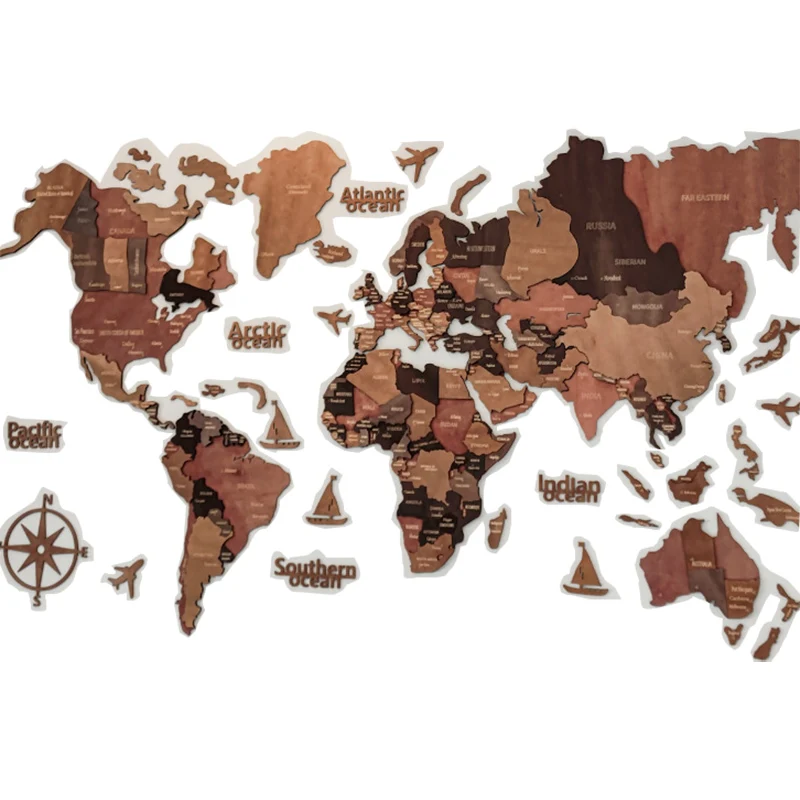 HOYE CRAFTS 3D Wooden World Map - Decorative Wall Art
