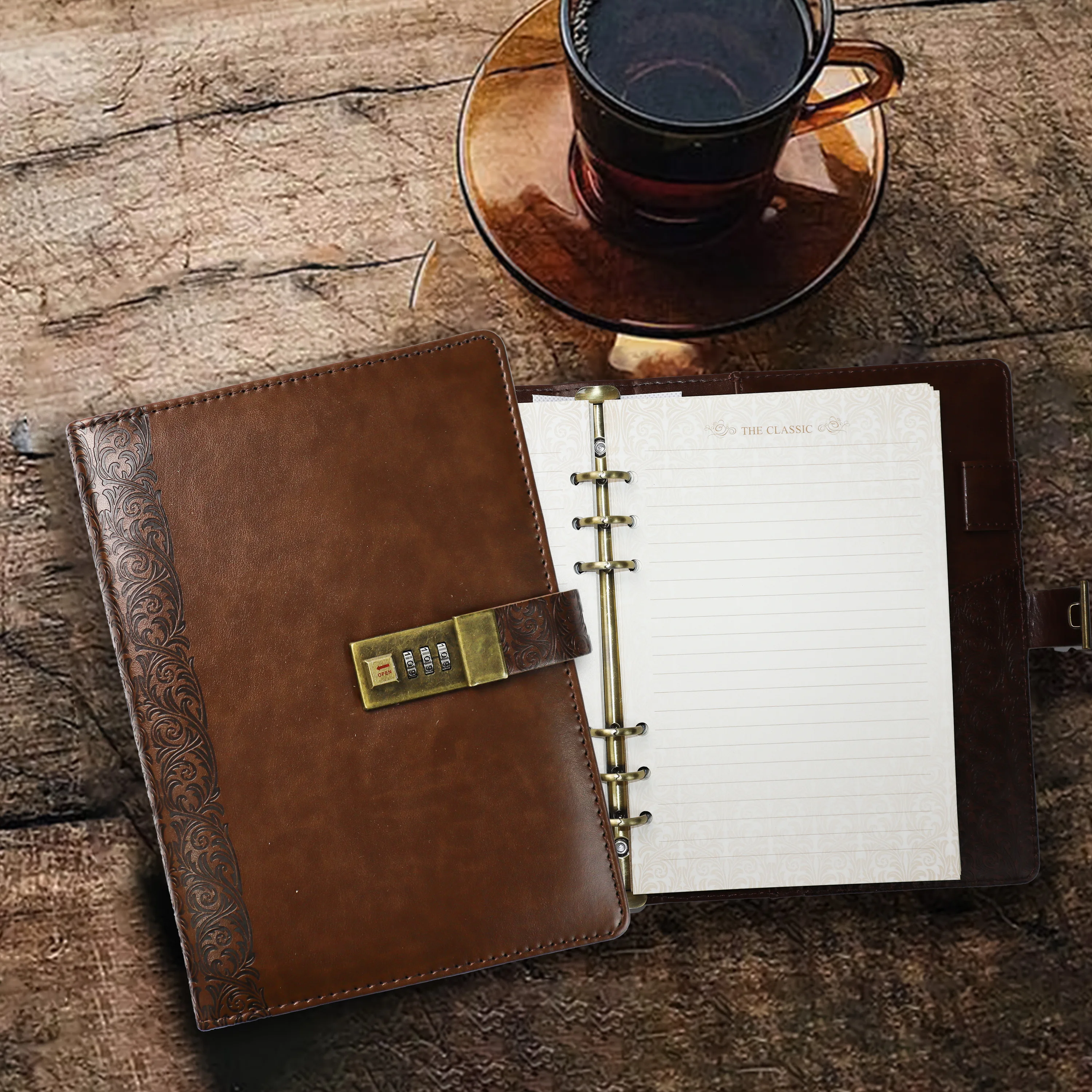 Custom Logo Brown Retro Leather Journal Planner Diary Notebook With ...
