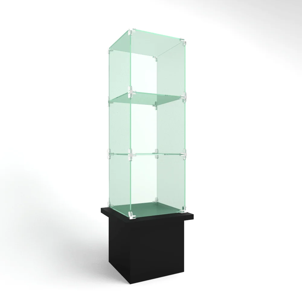 Keway Frameless Glass Cube Display Showcase Revolving Laminate Display ...