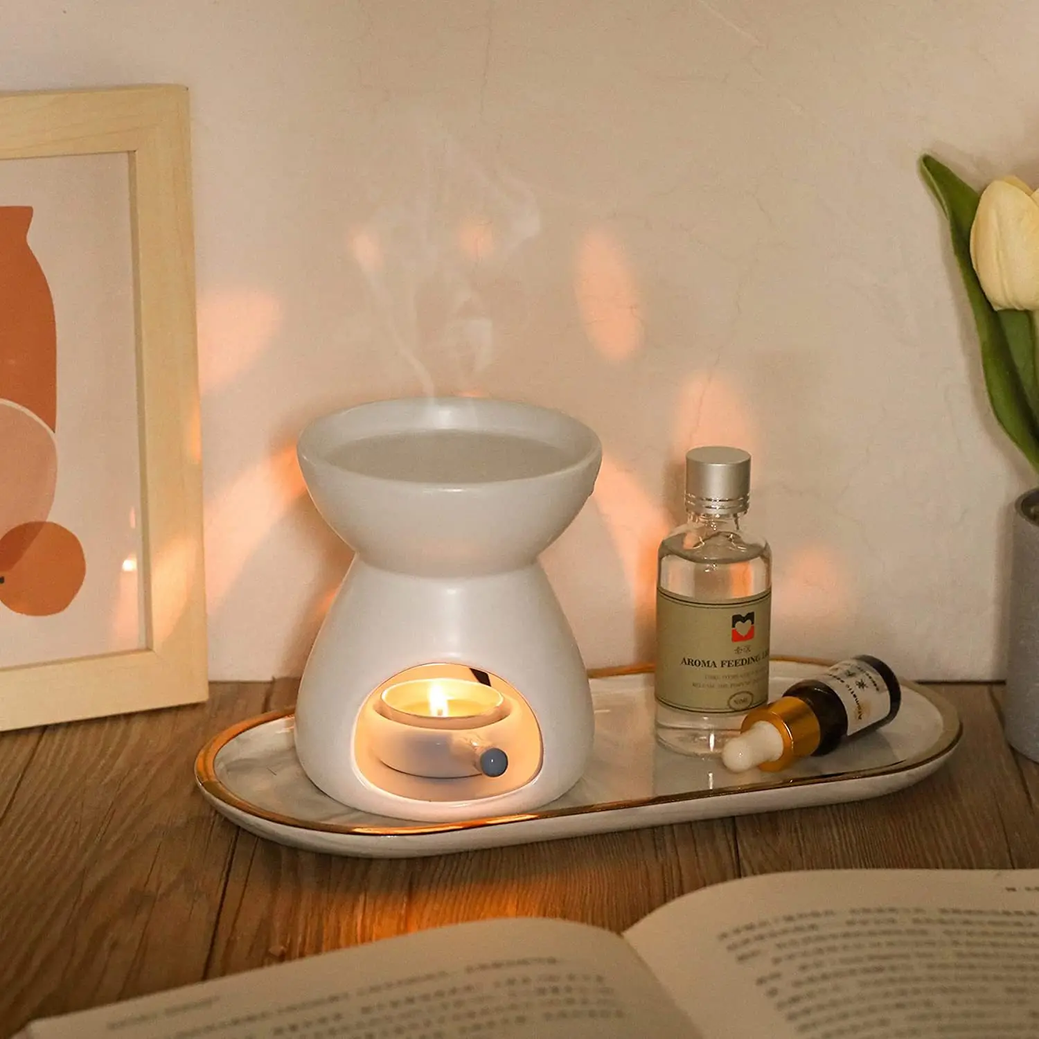 Aromatherapy Aroma Burner Ceramic Oil Diffuser Candle Tealight Holder ...