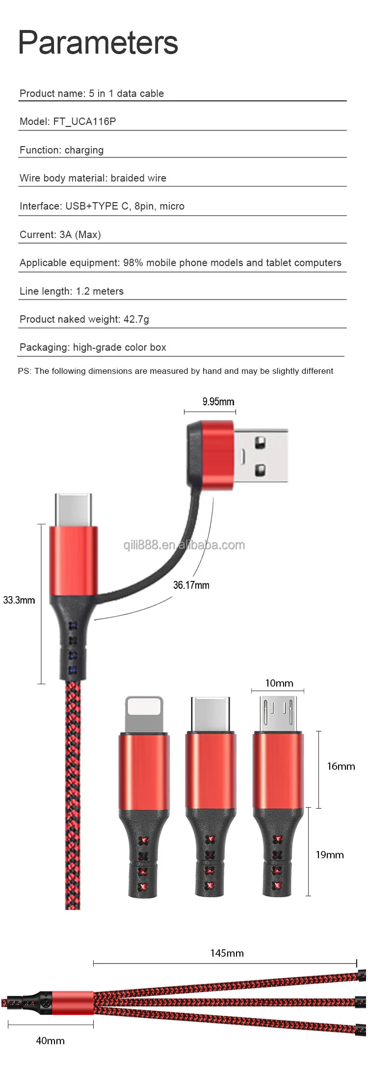 Type-c Pd Fast Charging Cable 1.2m 3 In 1 Data Cable For Apple Iphone ...