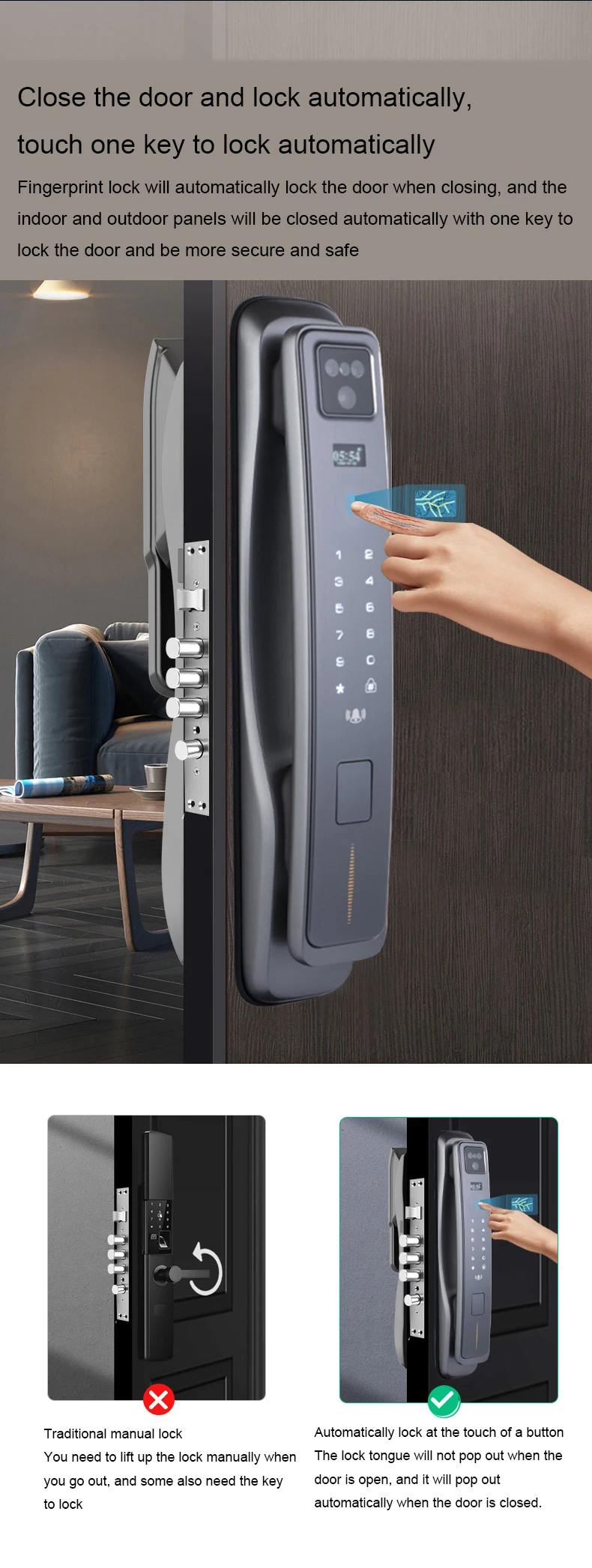 Smart Finger Veins 3D Face Recognition Door Lock with Wifi