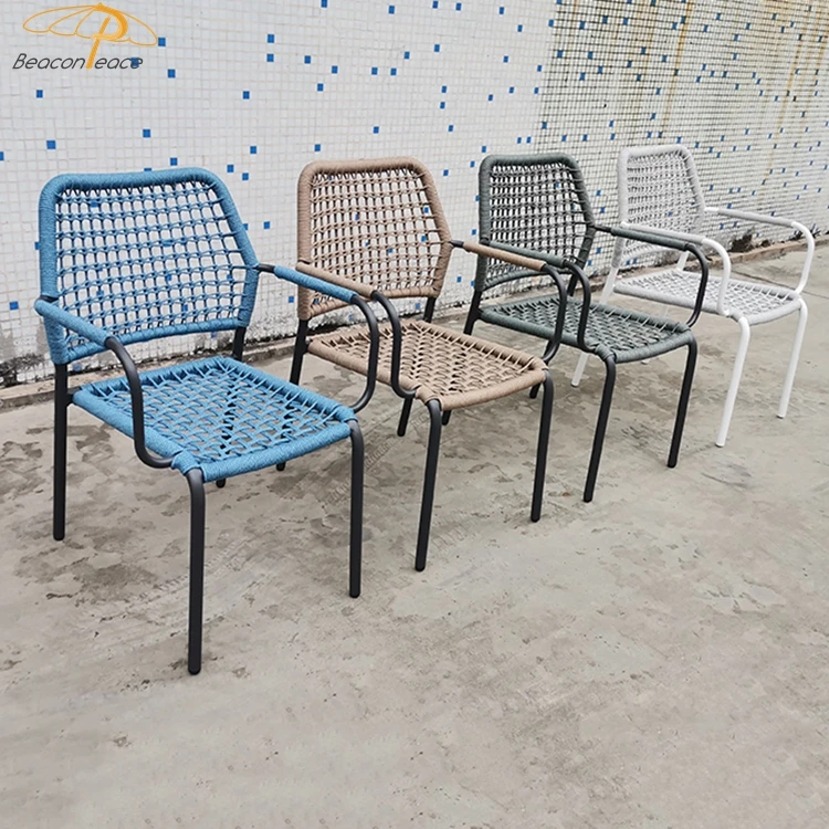 Aluminium metal exterior modern chair outdoor rope cord seat arm chair ...