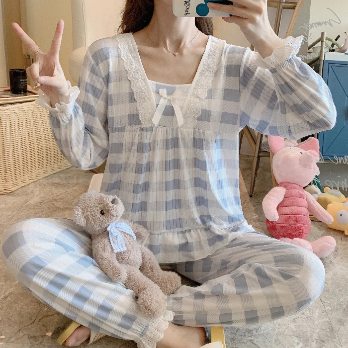New Design Spring Women's Sleepwear Long-sleeve Cute Girl Pajamas Home ...