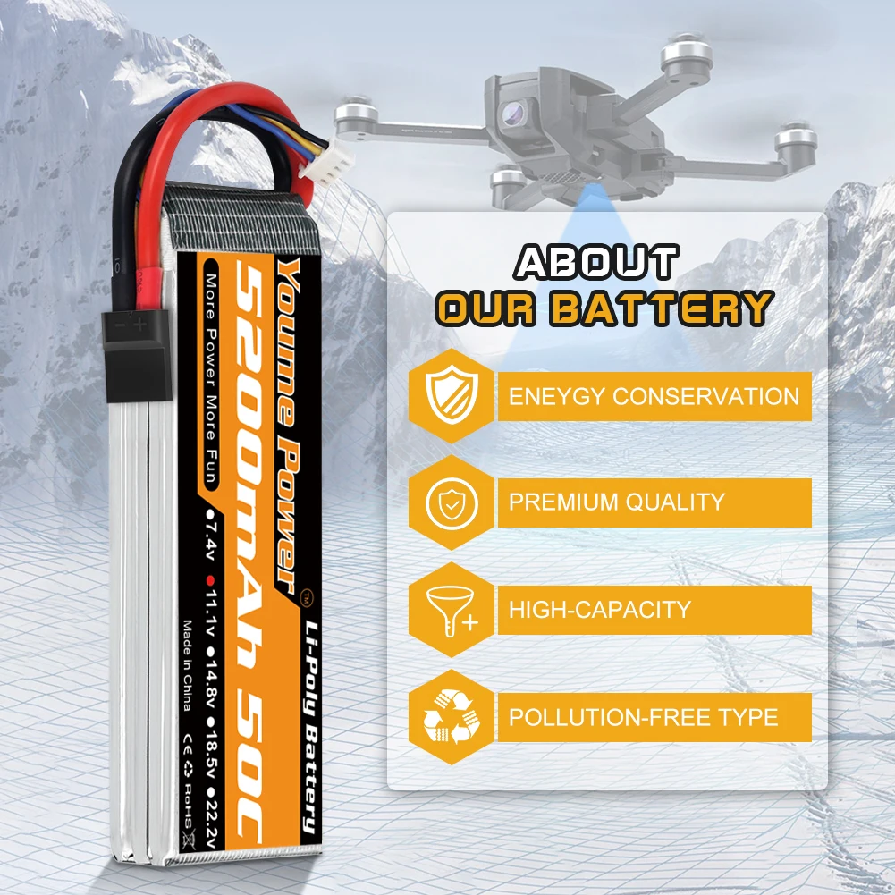 Youme Model Aircraft Batteries 2-6s 5200mah 7.4v/11.1v/14.8v/18.5v/22 ...