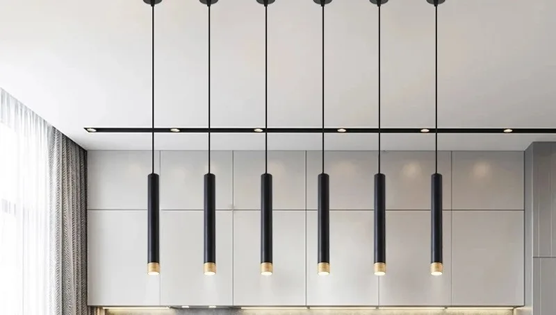 Modern Dimmable Led Tube Pendant Light Aluminum Black White Kitchen ...