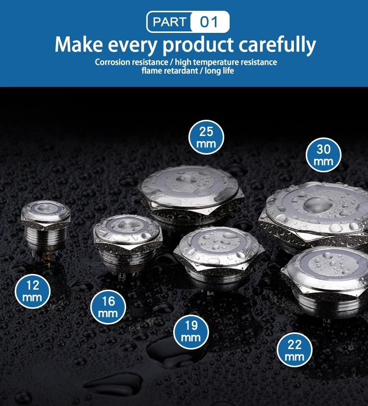 Ip67 Metal Waterproof 25mm Push Button Mini Led Momentary Push Button ...