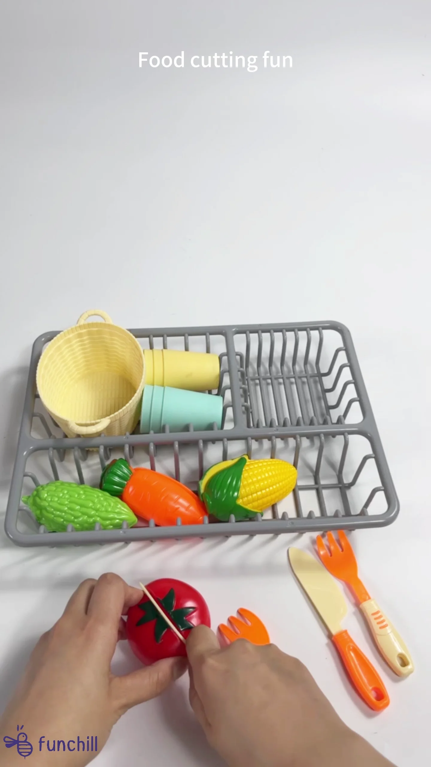 Funchill Drain Rack Vegetable Fruit Cutting Toys Kids Kitchen Set Toy ...