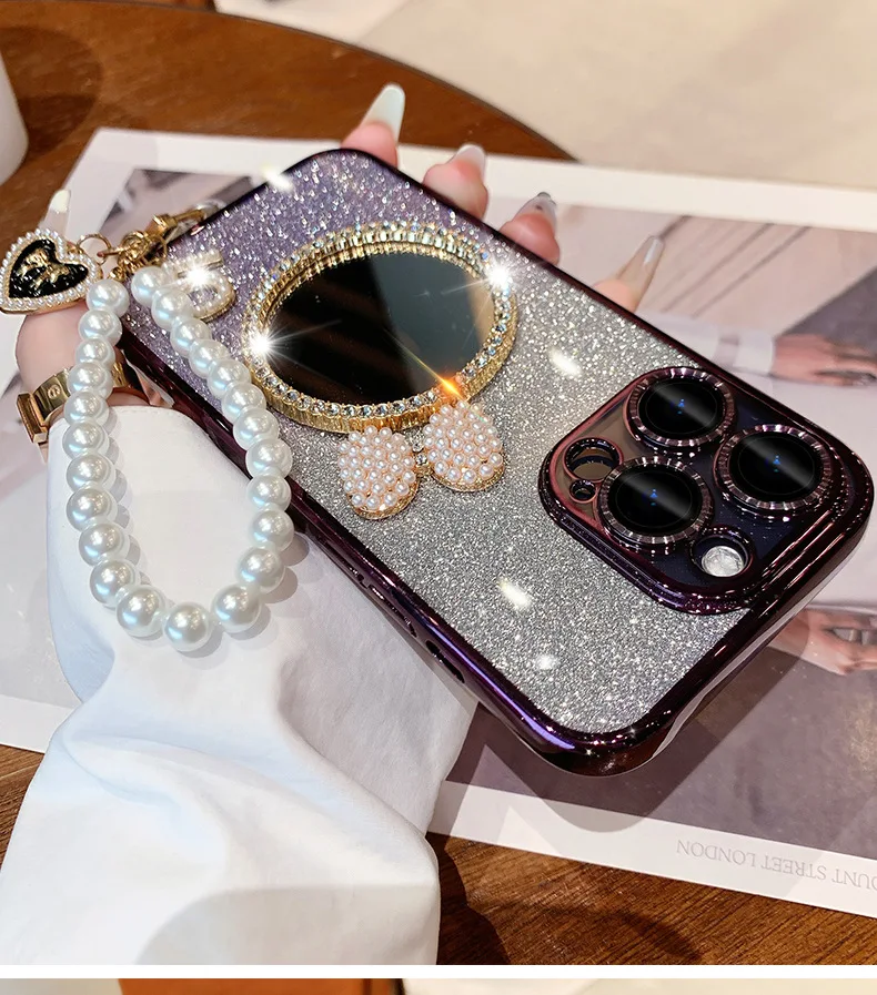 Luxury Diamond Glitter Makeup Mirror TPU Case for Iphone