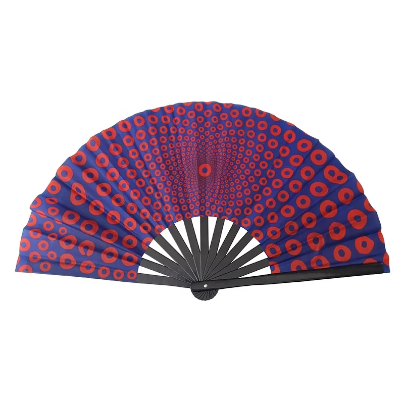 13 Inch Large Rave Hand Fan Black Bamboo Skeleton And Surface Fabric ...