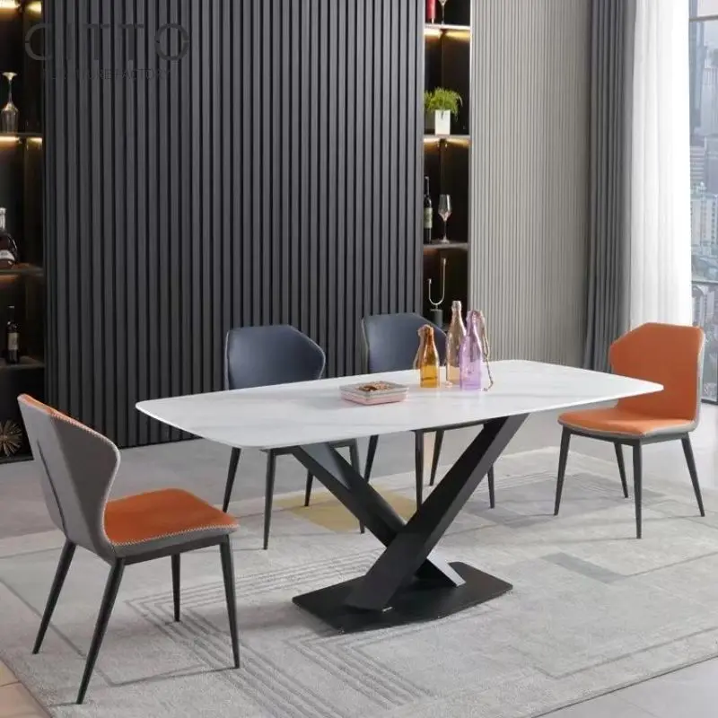 Luxury Metal Base Sintered Stone Dining Tables for Home