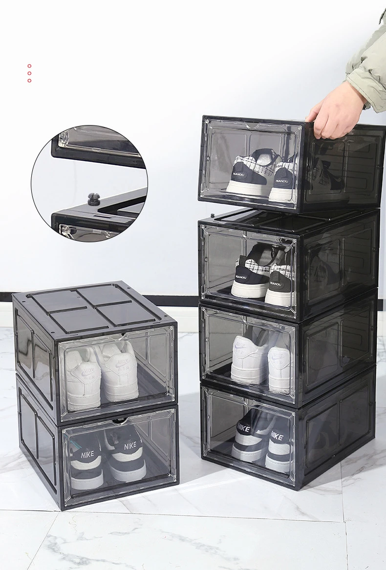 Plastic Clear Shoe Case Fashionable Stackable White/Black Shoe Box ...