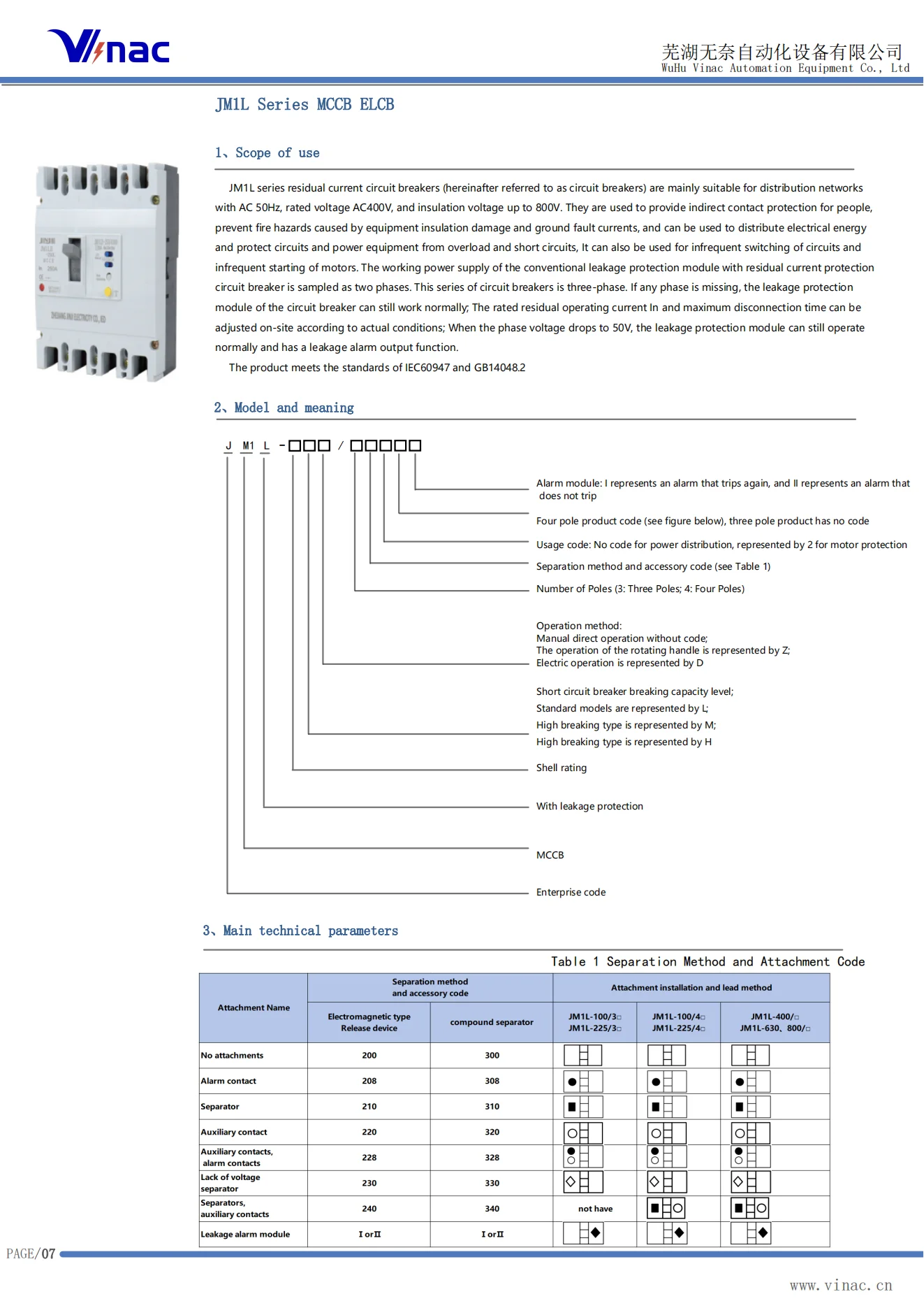 Vinac High Quality MCB MCCB ELCB Plastic Shell Circuit Breaker Air ...