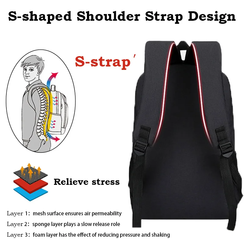 Hot Sale Ergonomics 3 Layer S-shaped Shoulder Strap Designs Black Nylon ...
