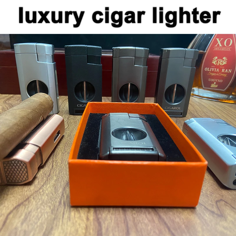 Luxury Metal Silver Cigar Lighter & Cutter Gift Set - Custom Logo, Quad ...