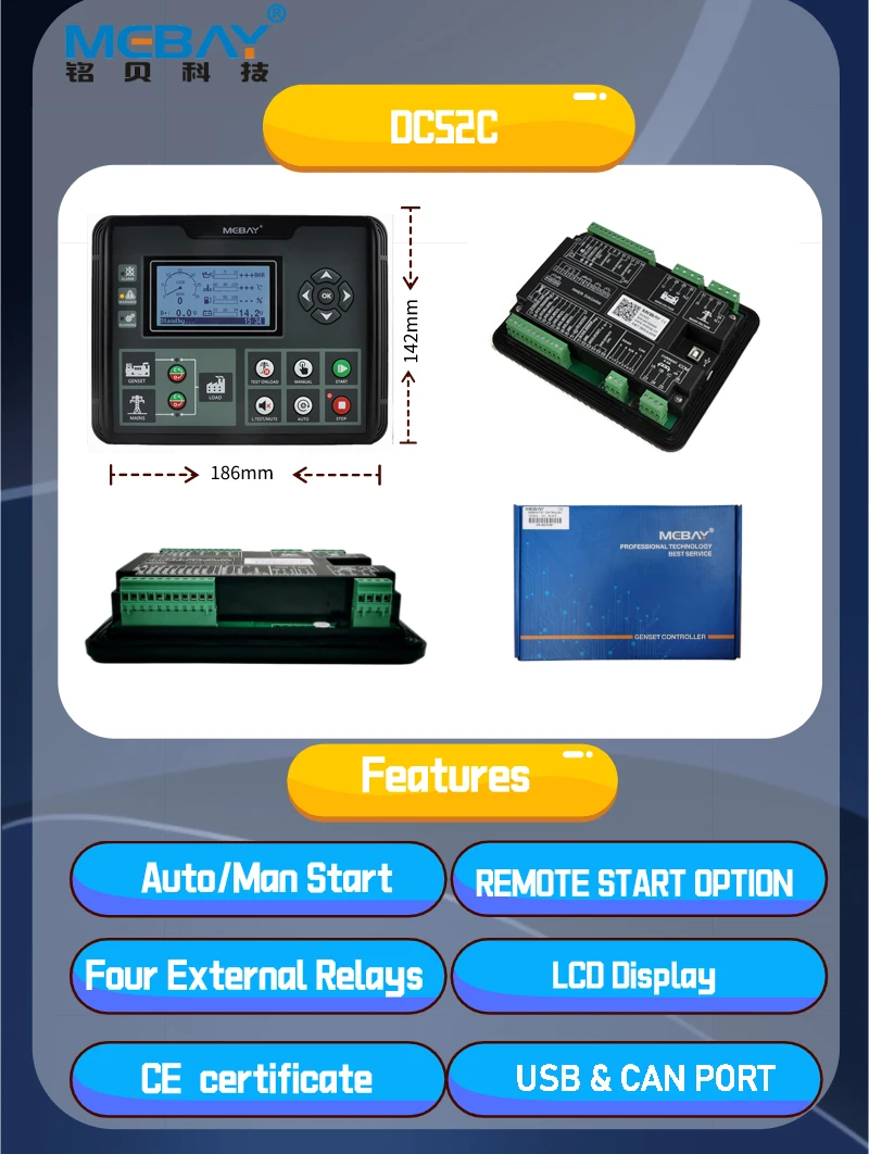 Mebay ECU Engine AMF Genset Controller DC52C with CAN Port