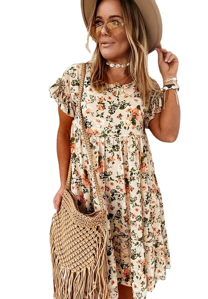 Supply Fashion Newest Womens Summer Ruffle Dress Beach Holiday Flower ...