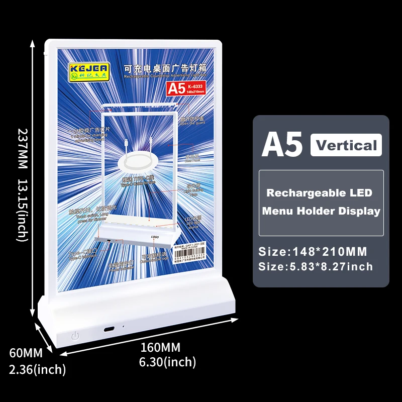 Kejea A4 A5 Rechargeable Menu Stand Advertising Digital Poster Table ...