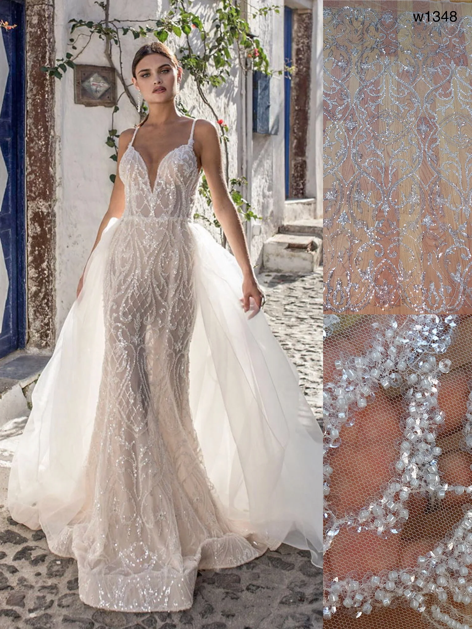 DELACE Bridal Beaded Lace Fabric Elegant Flower Embroidery Fabric with ...
