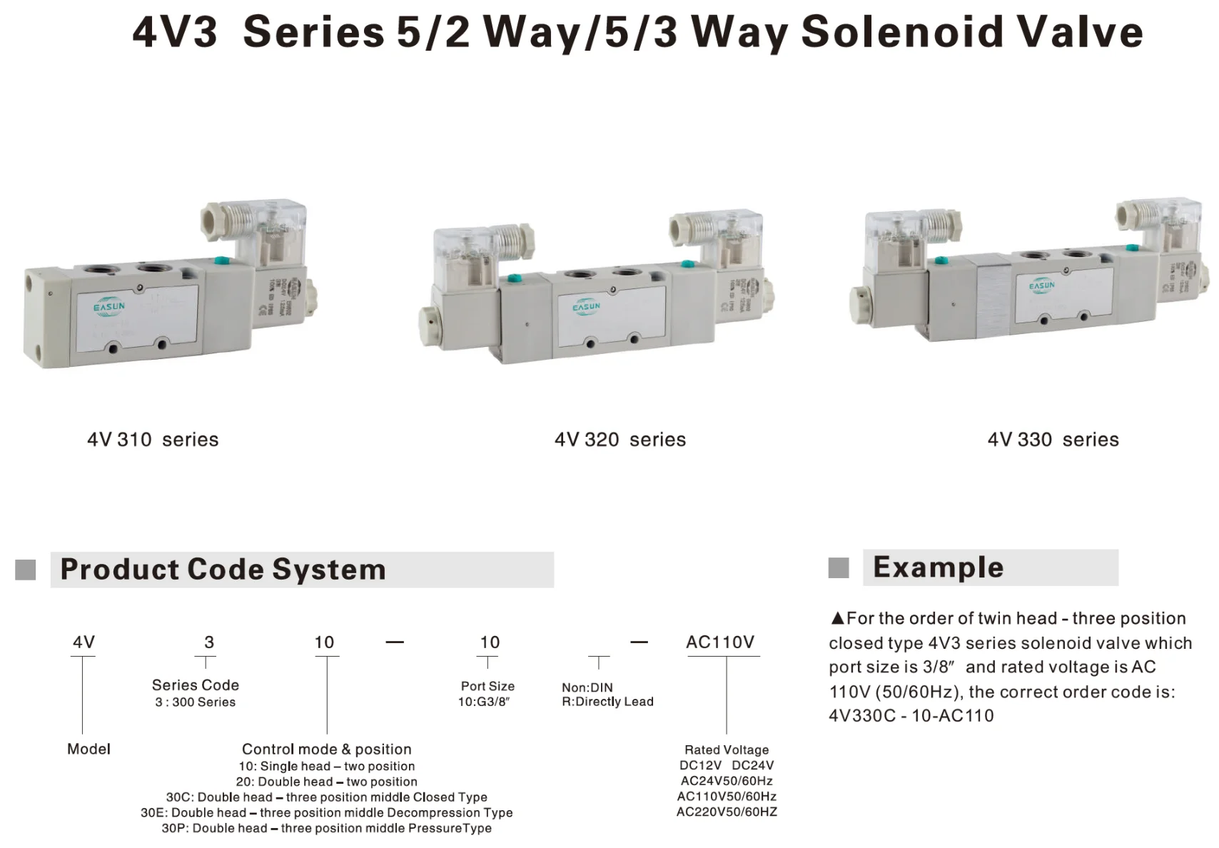 Easun Pneumatic Solenoid 4v Valve 4v310 Series 5/2way Pneumatic Single ...