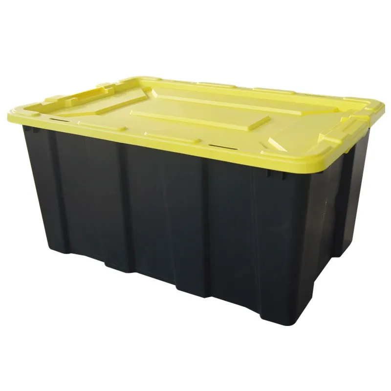 100L Heavy Duty Tub 4 Sizes Black Plastic Organizer Box With Color Lid ...