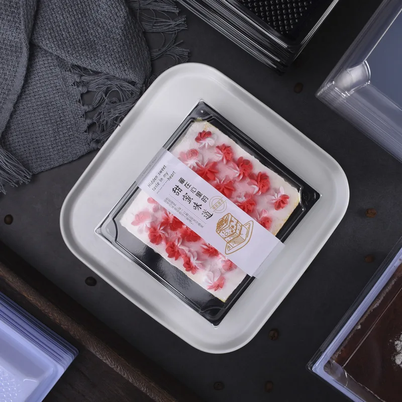 Black Cheesecake Box Square Mousse Pastry Box Clear Bakery Cake ...