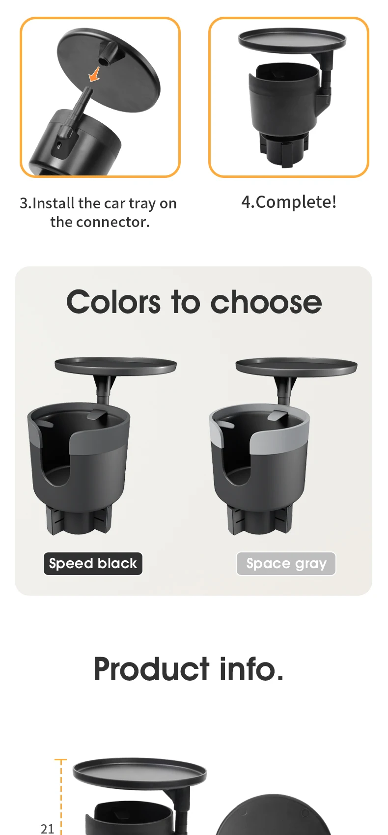 Car Cup Holder Expander and Attachable Tray Fits 16-40 oz Large Cup ...