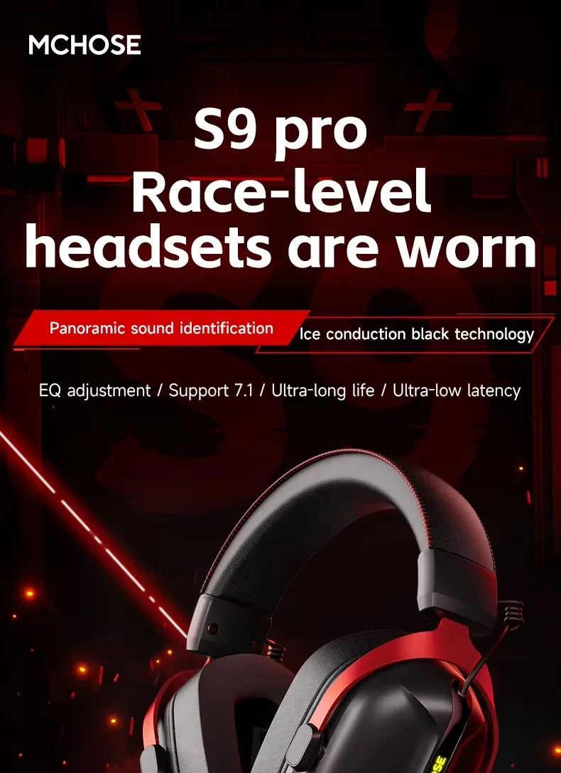 MCHOSE S9 Pro Headphone Wireless RGB Tri-mode with Microphone 7.1 3D ...