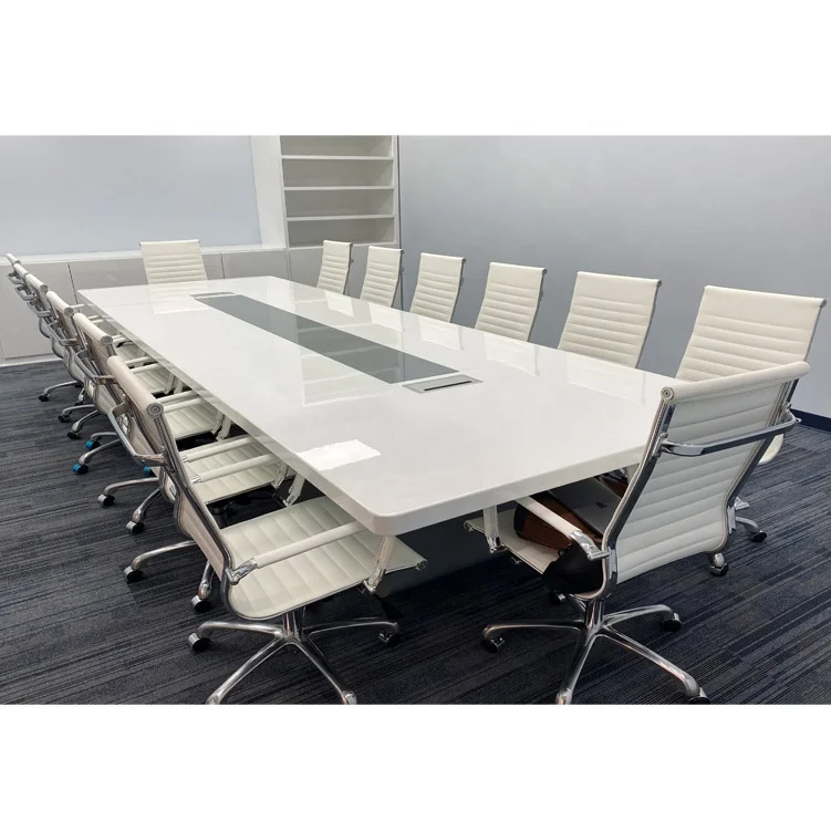Modern White High Glossy Office Meeting Room Conference Table with Chairs