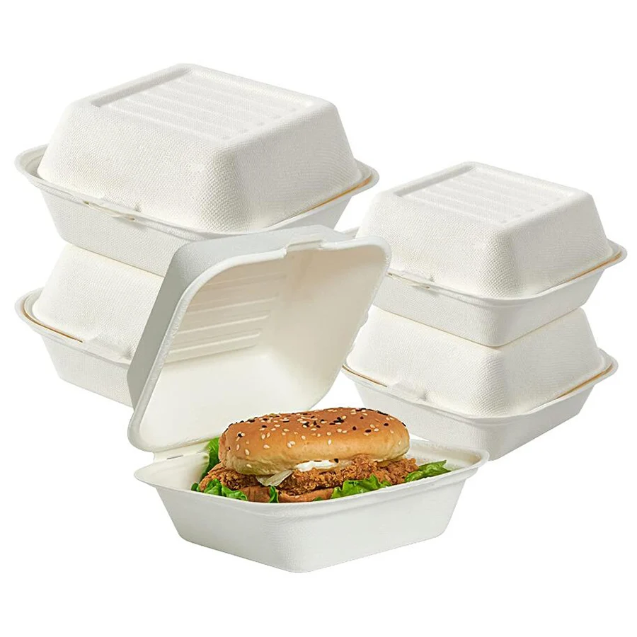 Biodegradable Food Packaging Containers Sugarcane Bagasse Hamburger And ...