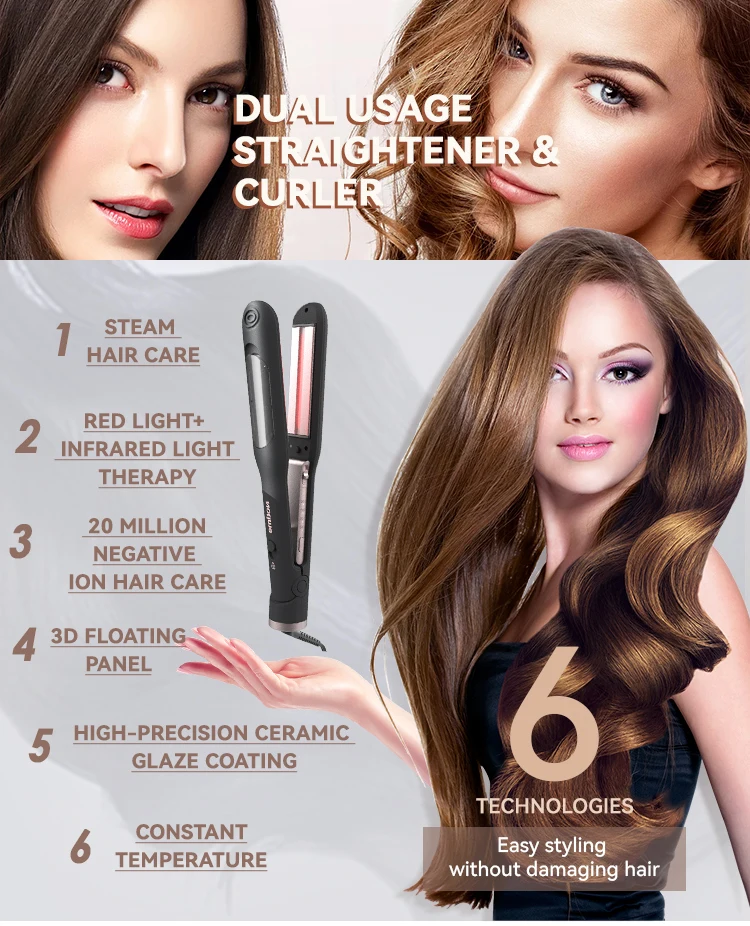 Professional Salon Ceramic Nano Tourmaline Vapor Steam Flat Iron Hair ...