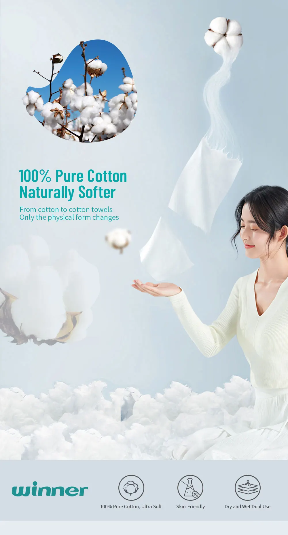 Winner Disposable Amino Acid Facial Wipes Lint Free Dry Bubble Tissue ...