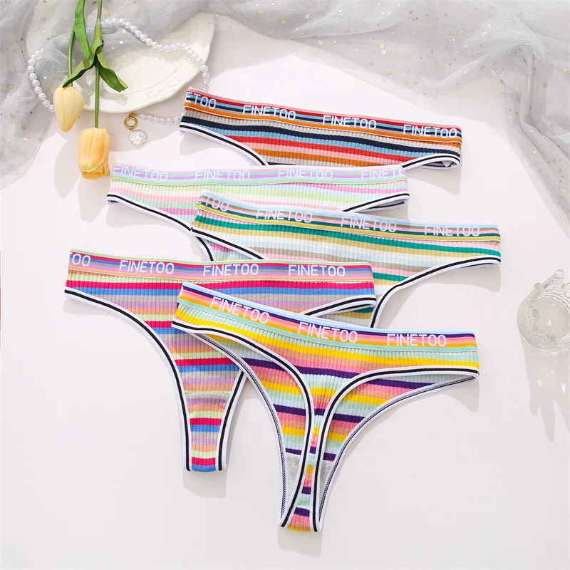 Finetoo Women Cotton Thongs S-xl Colorful Bikini Panties Sexy Low-rise ...