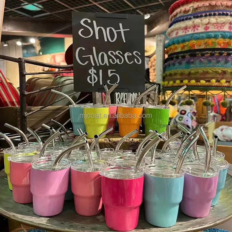 2oz Miniature Colorful Shiny Minimetal Shot Glass Tumbler Cup With ...