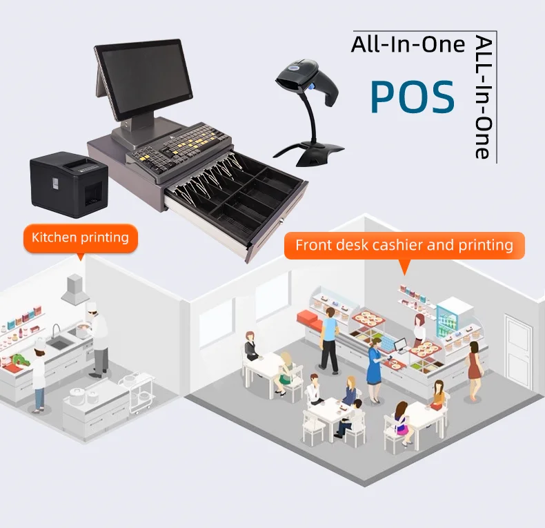 All In One Point Of Sale Aluminum Alloy Shell Set 15.6inch Touch Screen ...