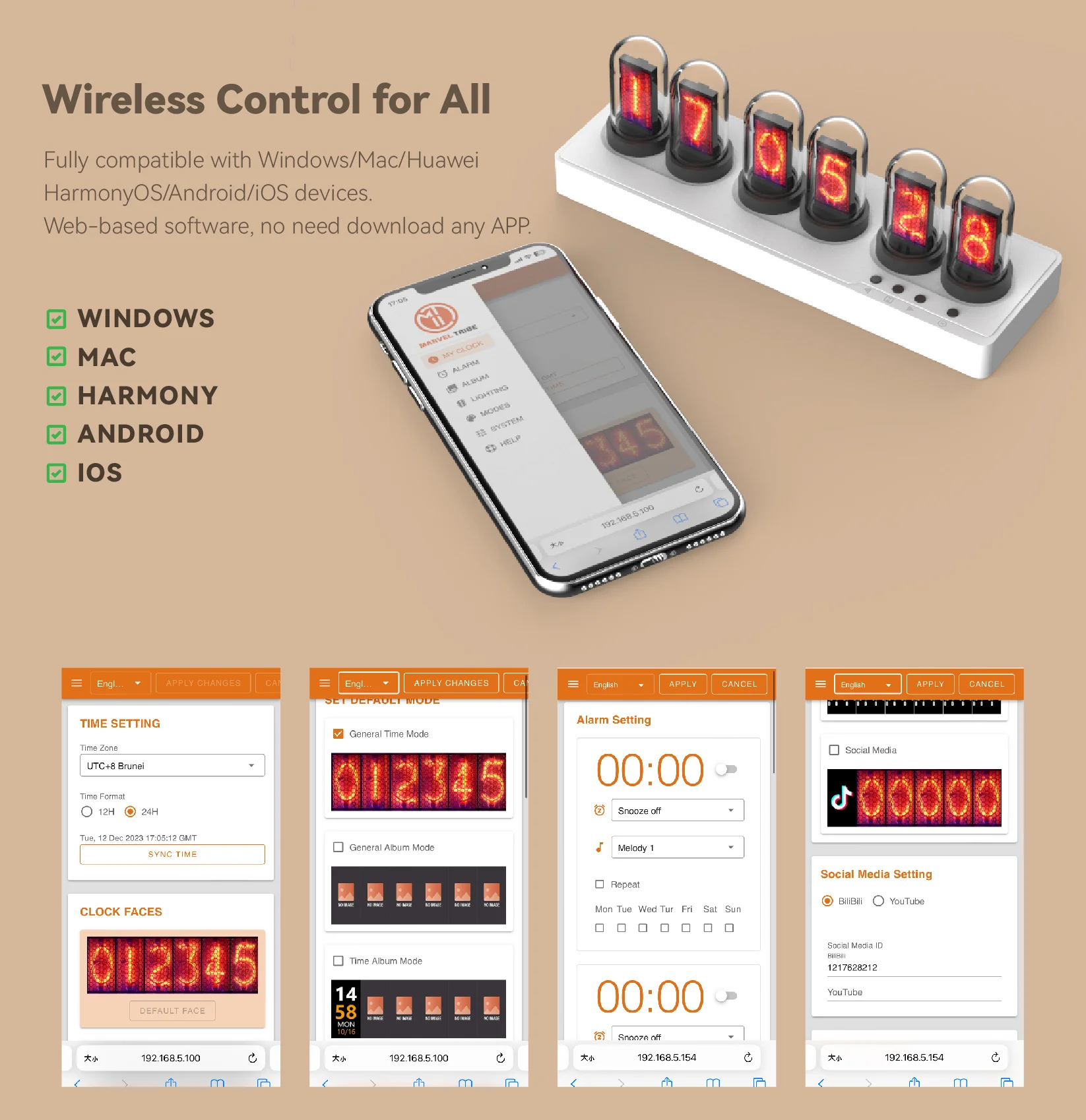 Ips Color Screen Nixie Tube Digital Usb Alarm Clock Creative Retro ...