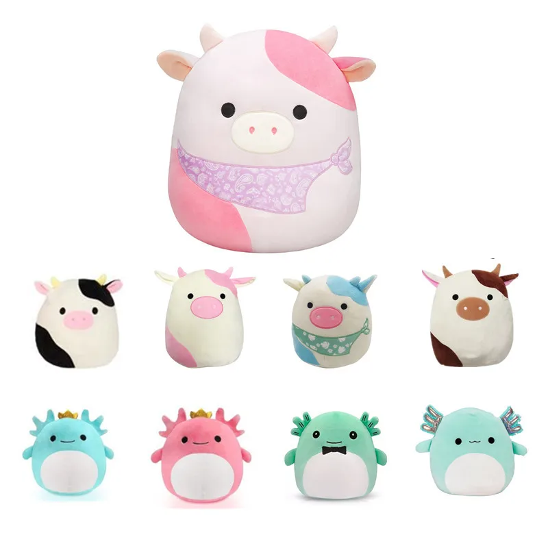 8 12 16 Inch Squish Mallow Animal Axolotl Pink Cat Cow Bunny Bee ...