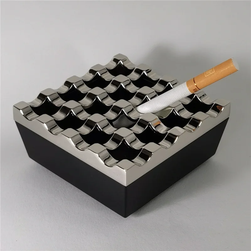 Luxury Square Stainless Steel Golden 16 Holes Ashtray