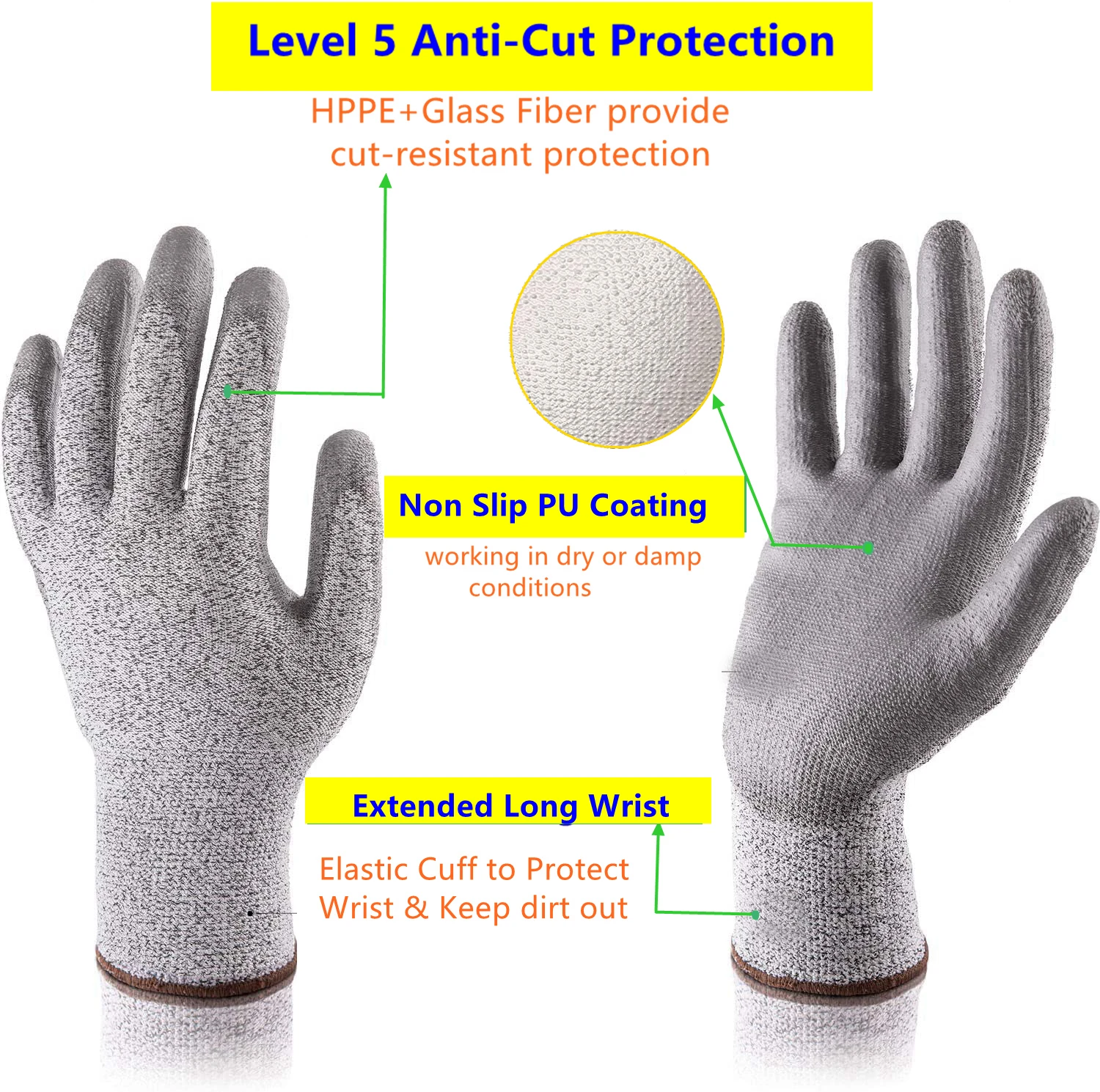 SUNSHINE HPPE En388 Glass Garden Protective Anti Cut Level 5 PU Coated ...